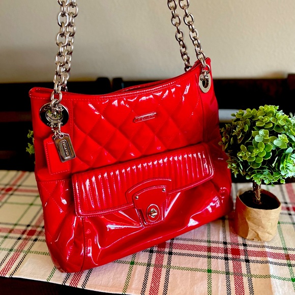 Coach | Bags | Coach Cherry Red Patent Leather Quilted Poppy Liquid ...